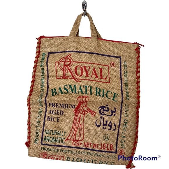 Royal | Bags | Royal Basmati Rice Burlap Bag Old Sack W Handles Zipper ...